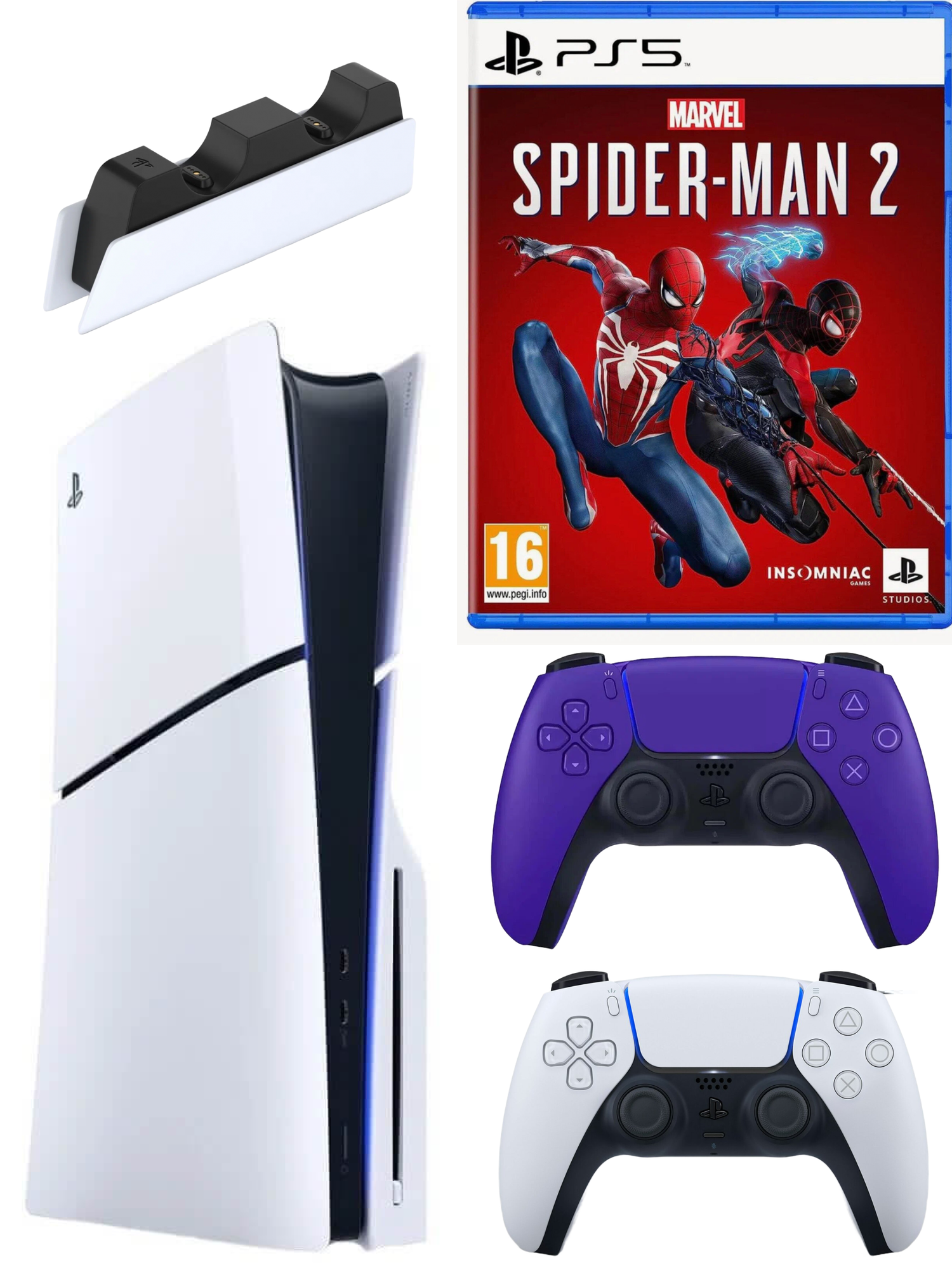 Игровая приставка Sony PS 5 Slim, 1ТБ(с дисководом)+2 геймпад+Зарядная станция+Marvel Spider Man 2(подробности в чате)