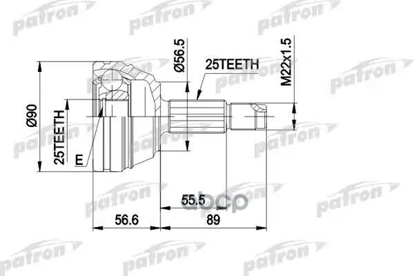 ШРУС наружн к-кт 25x56.5x25 FORD: ESCORT 1.8TD 93-95, 95-98 PATRON арт. PCV1198