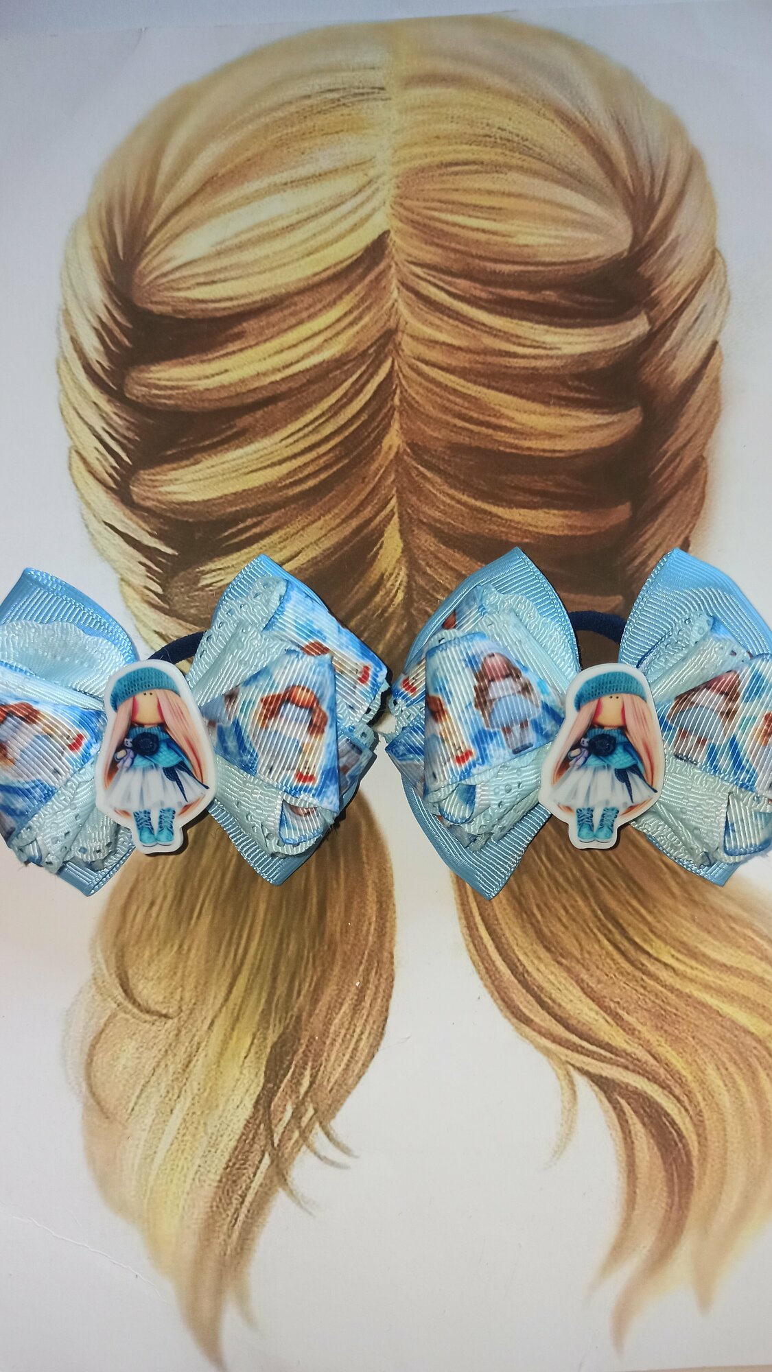 Банты для волос "Тильда" Голубые на резинке для девочек
