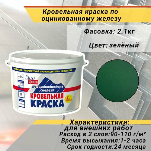 Кровельная краска по оцинкованному железу 2,1 кг Зеленый — купить в ...