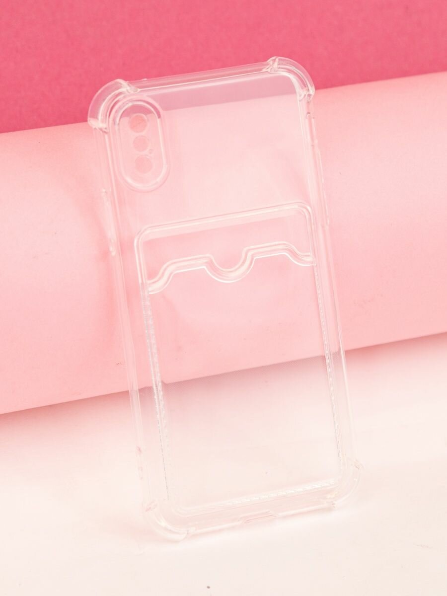 Чехол Окейси на iPhone X, XS с кардхолдером, прозрачный, белый