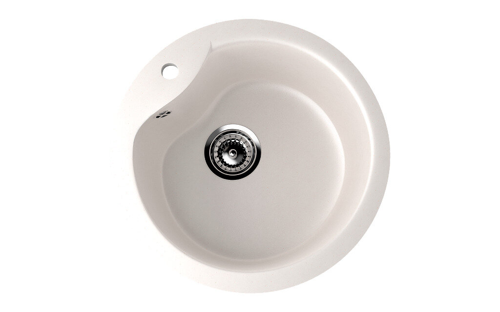 Каменная мойка для кухни врезная EcoStone ES-12, 480 мм круглая, цвет белый/Раковина для кухни