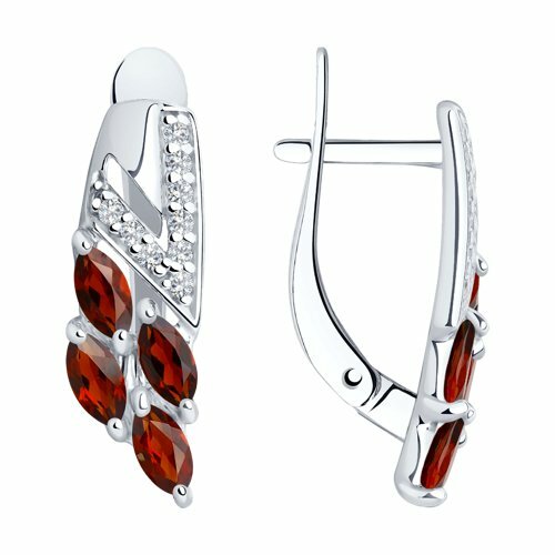 Серьги, серебро, 925 проба, родирование, фианит, гранат