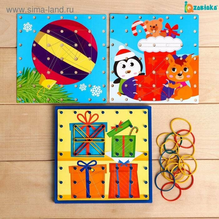 Геоборд «Новогодние задания» со сменными картинками и резиночками, микс, 4877765