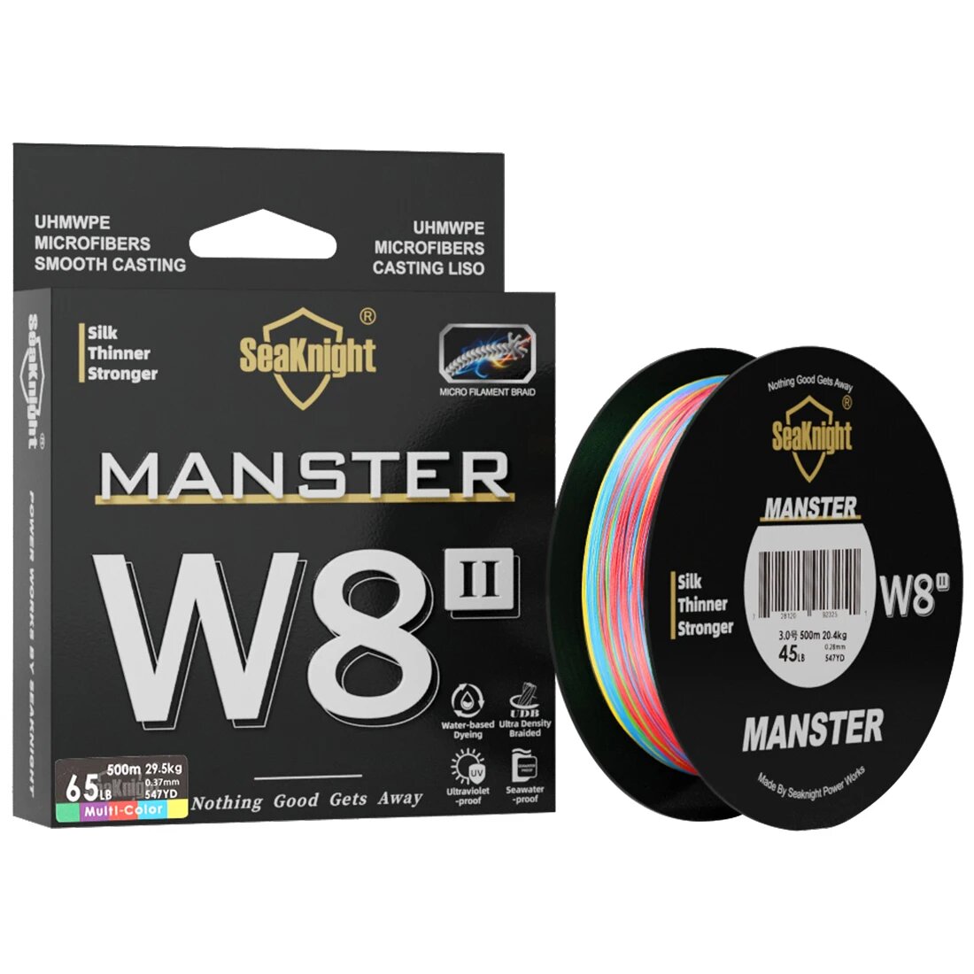 SeaKnight NEW MONSTER/MANSTER W8 II плетенная леска 15-100lb Черный, 300M 15LB 0.12mm, разноцветный