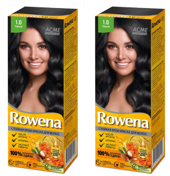 Стойкая крем-краска для волос Rowena, тон 1.0 Черны, с аммиаком, 115 мл, 2 шт