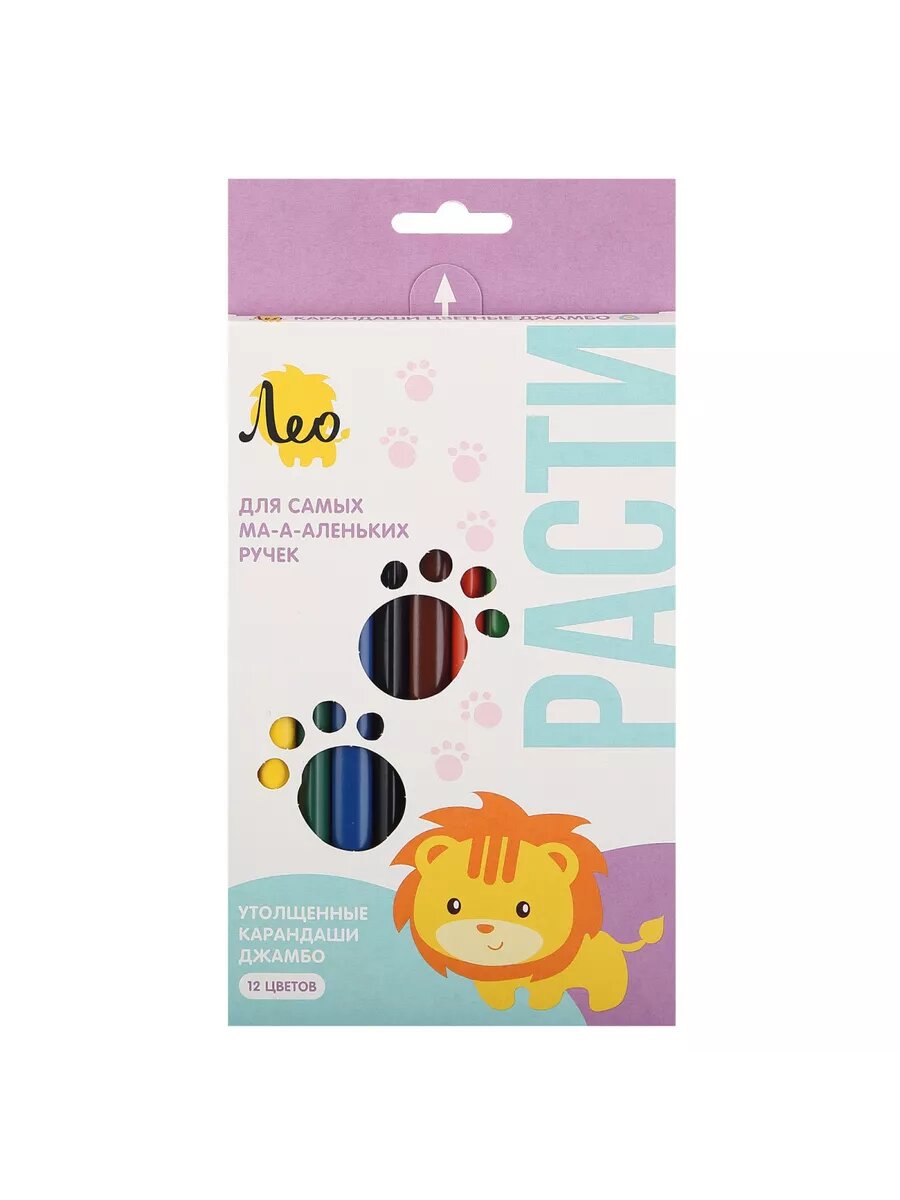 Набор цветных карандашей Лео LSTJ-12, 12 цветов, трехгранные, дерево