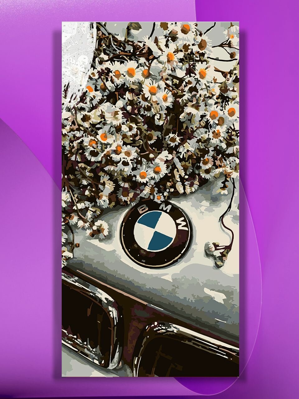 Картина по номерам на холсте Ромашки на капоте, 30 х 60 см