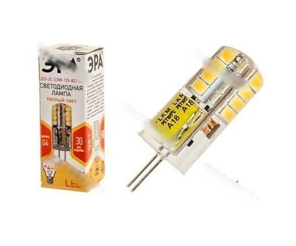 Лампа светодиодная эра led smd jc-2,5w-827-g4 мягкий желтый свет