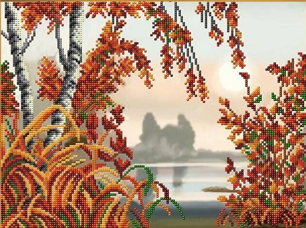 Ткань с рисунком для вышивания бисером Благовест К-3126 Осень. Триптих 3, 40 х 30 см (Бисер в комплект не входит.)