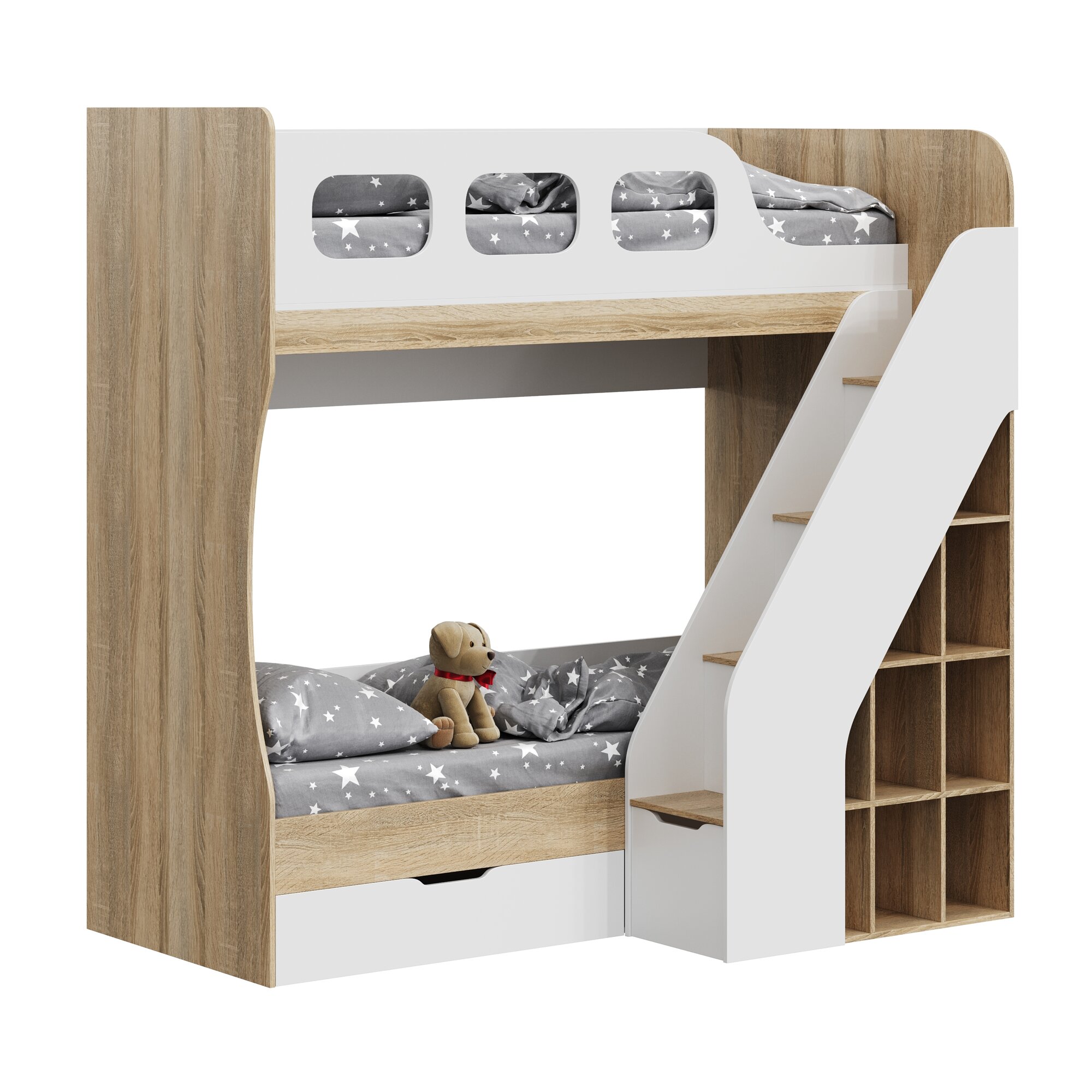 Кровать 2-х ярусная Умка-4 (дуб сонома+белый) 190х80