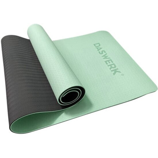Коврик для йоги и фитнеса Daswerk спортивный двухцветный, ТПЭ, 183x61x0,6 см, светло-зеленый/чёрный, , 680031