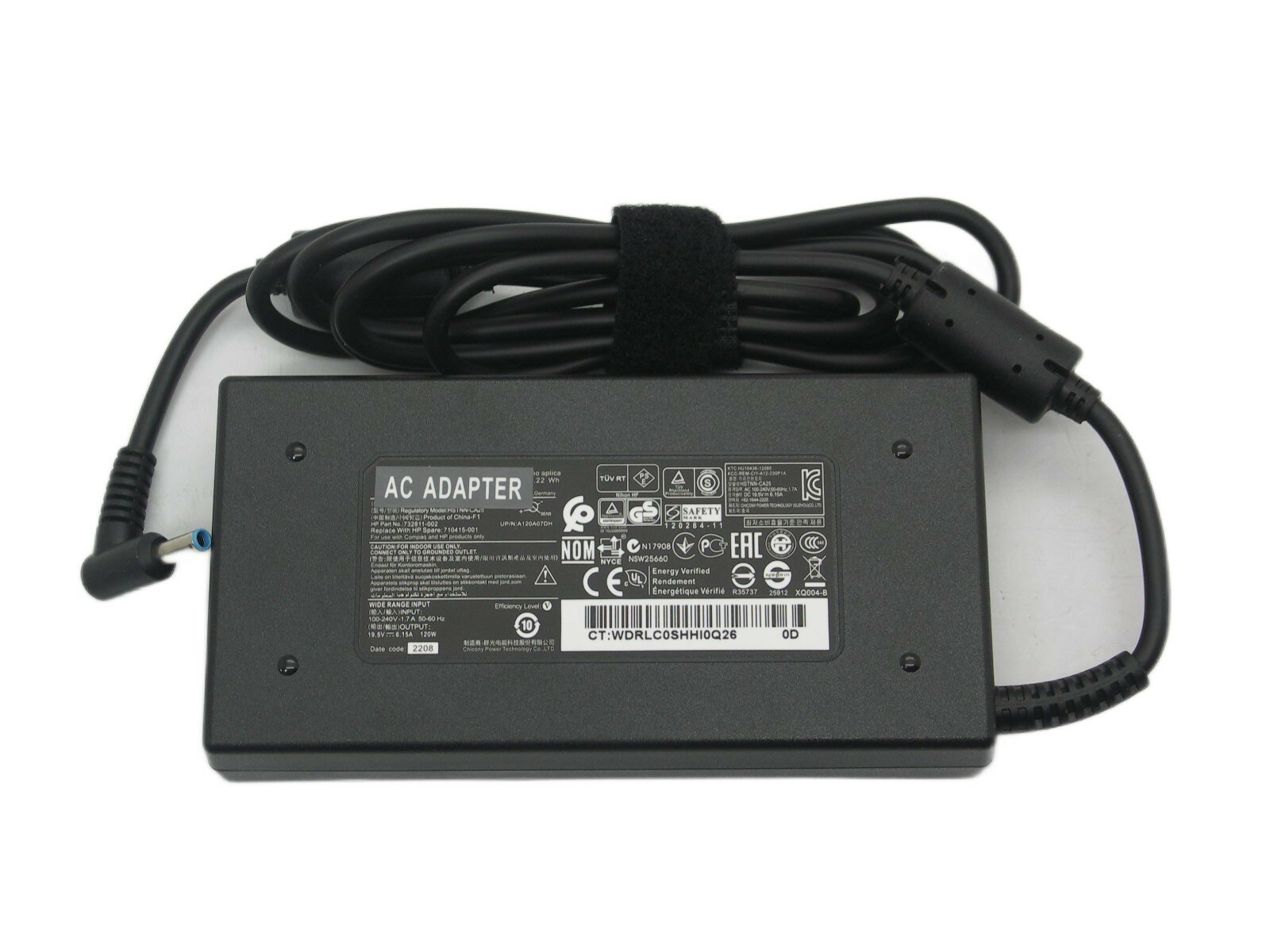 Блок питания для HP 19.5V/6.15A 120W, разъем 4.5x3.0, с кабелем в розетку, ORG, slim type, ADP-HP-37