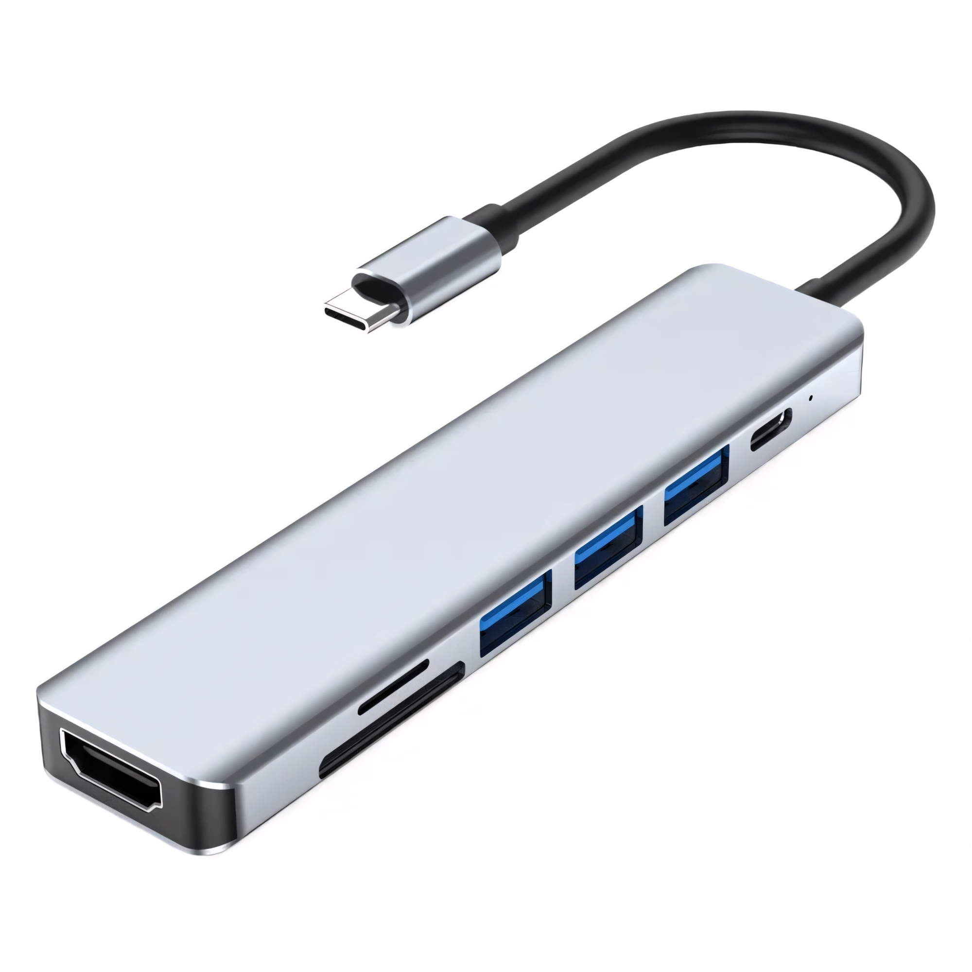 USB-концентратор YG-2120 с HDMI интерфейсом и кардридером, серебристый