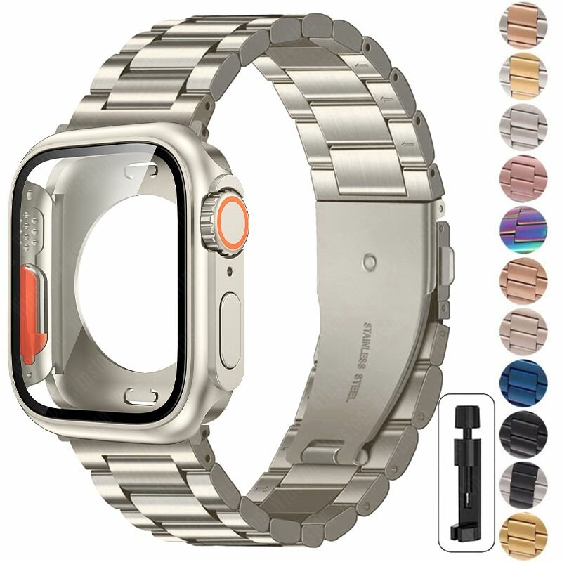 Лента из нержавеющей стали Ultra чехол для Apple Watch ремешок 44 мм 45 мм 41 мм 40 мм для iWatch Series 9 8 7 6 SE 5 4