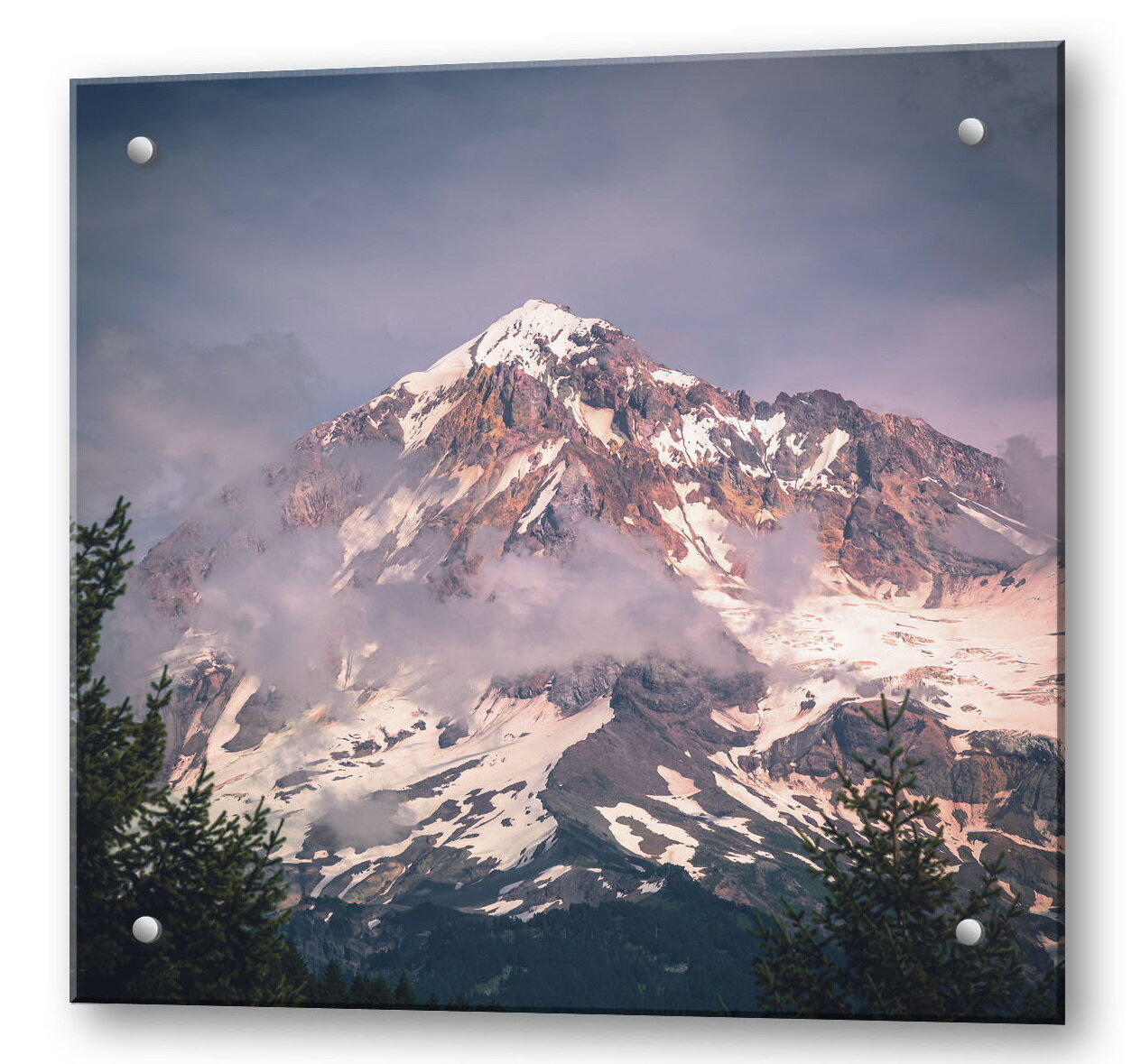 Кухонный экран из закаленного стекла "скалистые горы" - (600х600х4 мм)