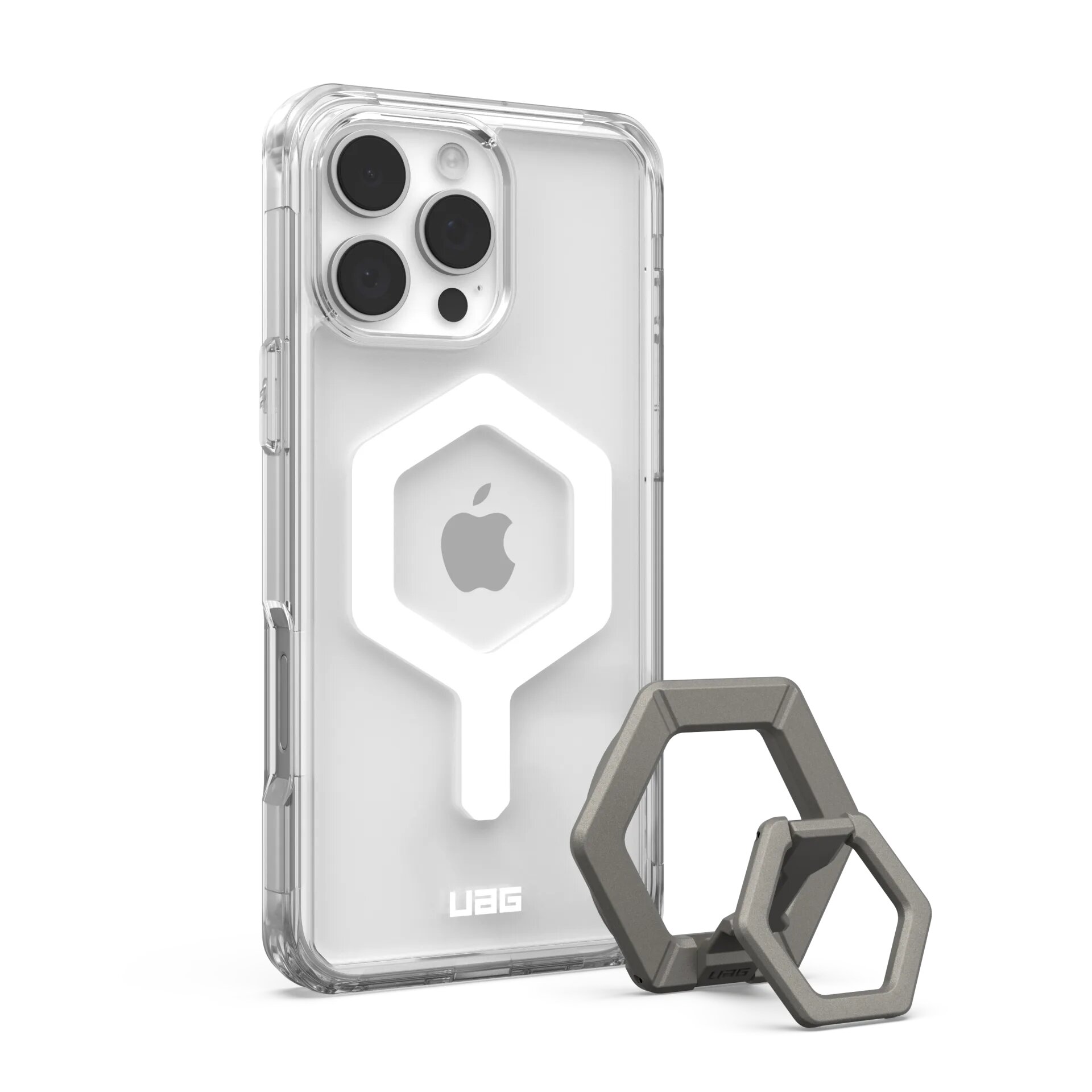 Чехол + подставка с поддержкой MAGSAFE Uag Plyo для iPhone 16 Pro Max 6.9", цвет (Ice White/Titanium Stand)