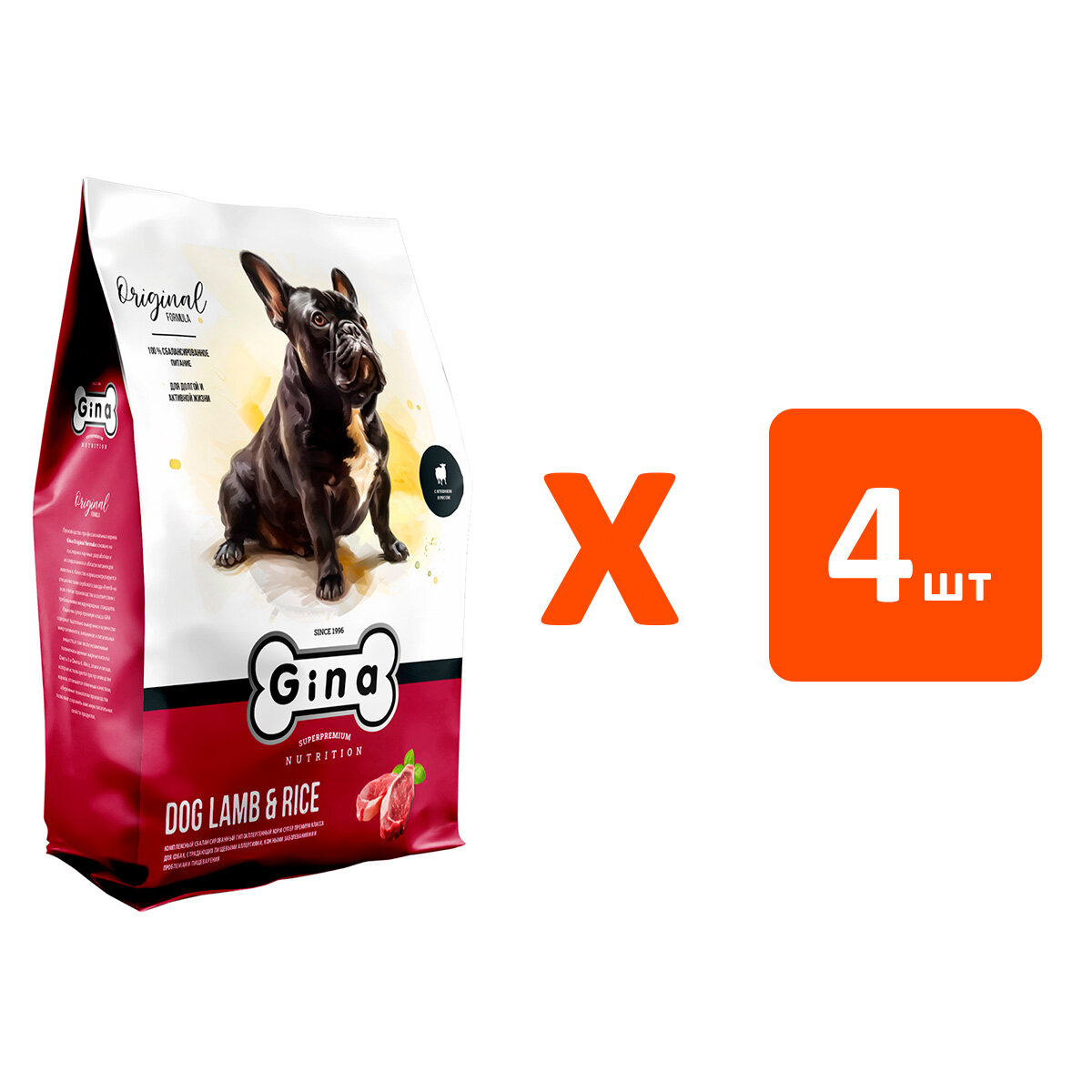 GINA ADULT DOG LAMB & RICE для взрослых собак с чувствительным пищеварением с ягненком и рисом 01616 (3 кг х 4 шт)