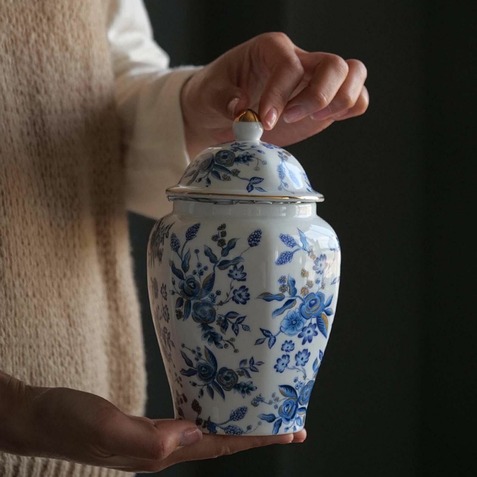 Фарфоровая банка Шинуазри с сине-белым орнаментом для хранения чая, имбиря и специй элегантный декор для кухни и интерьера