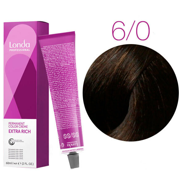 Londa Permanent Color Creme Стойкая крем-краска для волос 6/0 Темный блонд, 60 мл