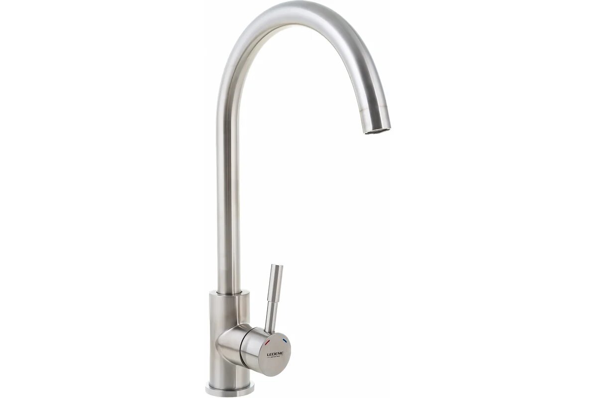 Смеситель для кухни высокий, поворотный излив LEDEME картридж 35 мм, нержавейка L4998-3