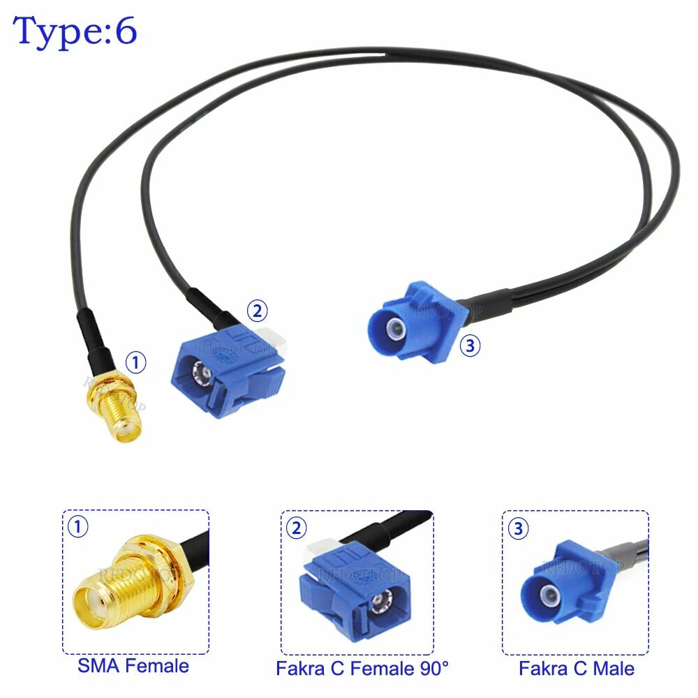 RFDOTOP BT1786-RG174 разветвитель Fakra C на SMA 80CM, 1CM to 1CF90 1SMA F