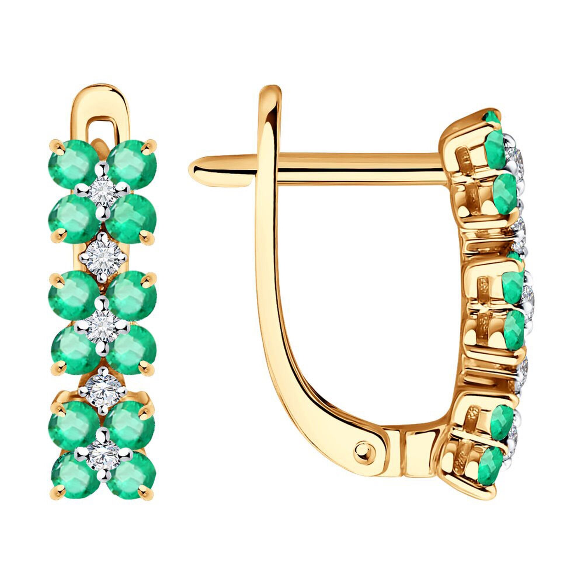 Серьги, красное золото, 585 проба, бриллиант, изумруд