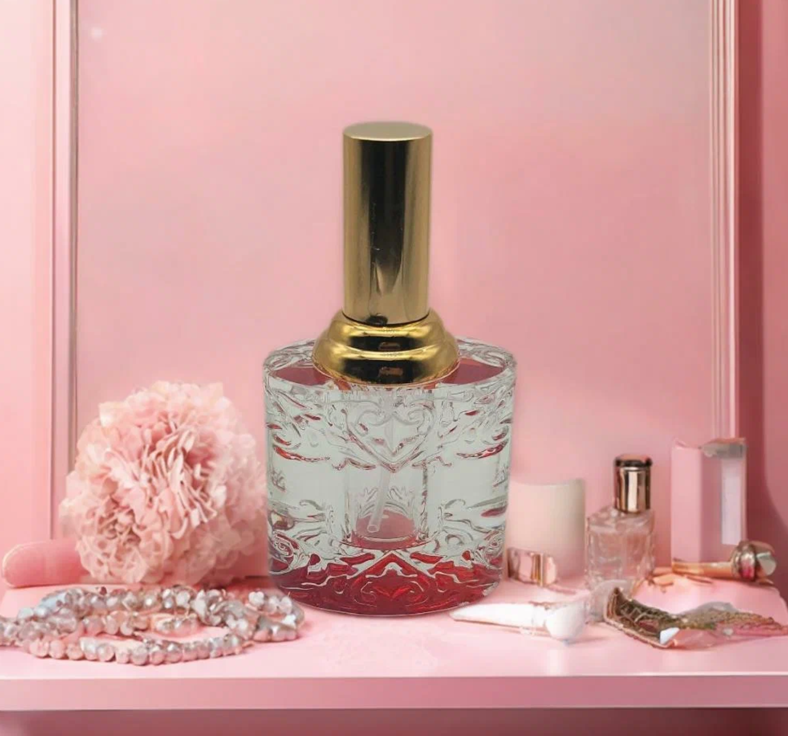 Хрустальный резной флакон для духов 30мл, высота 125мм, ширина 70мм, цвет красный