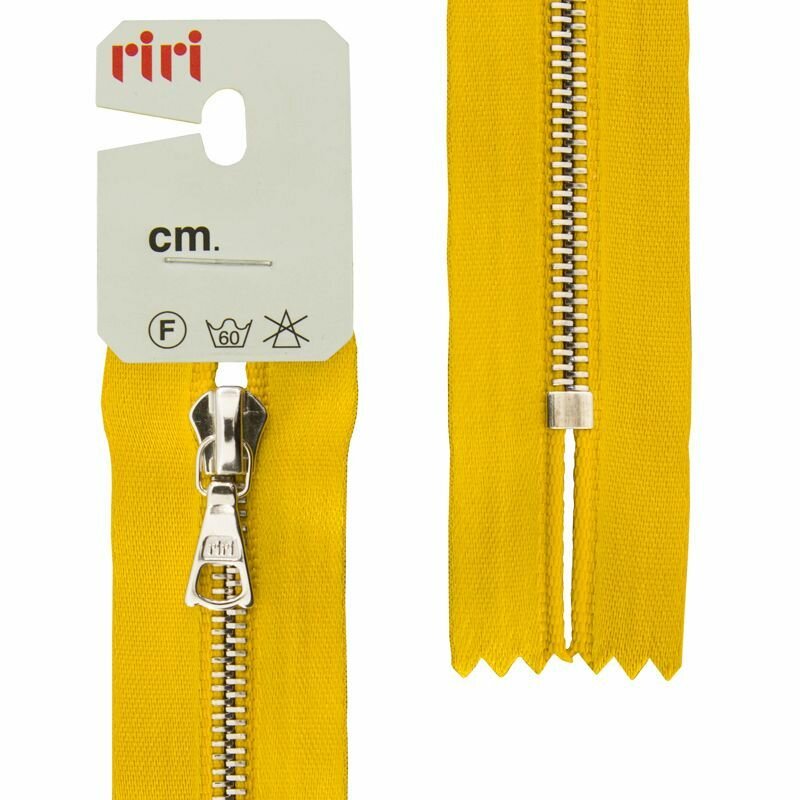 Молния riri Металлическая, Ni, неразъемная, на атласной тесьме, 4 мм, 18 см, цвет 5339, Горчичный