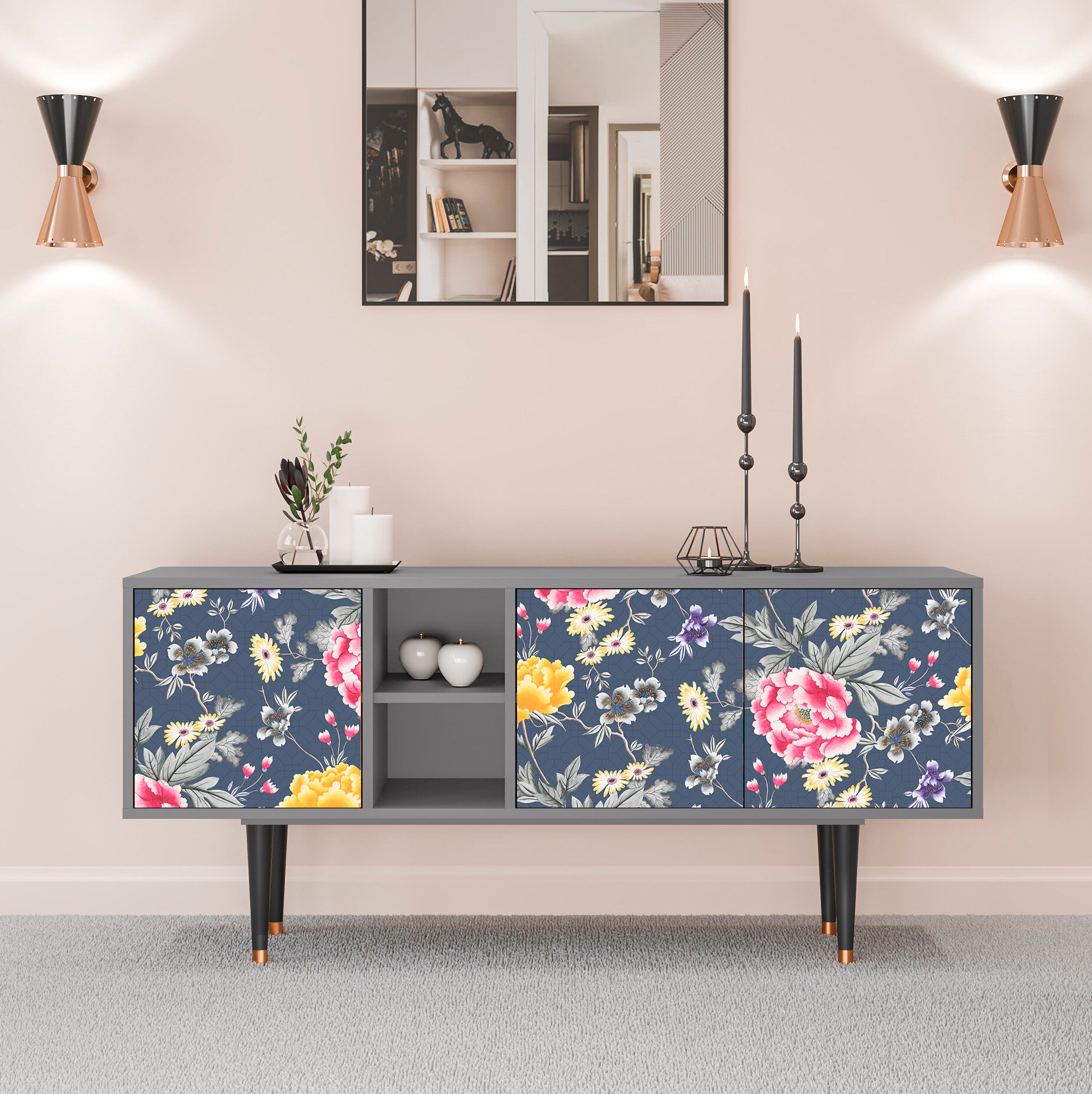 ТВ-Тумба - STORYZ - T5 Dark Flower Bed, Размер - 150 x 69 x 41 см, Цвет корпуса - , Серый