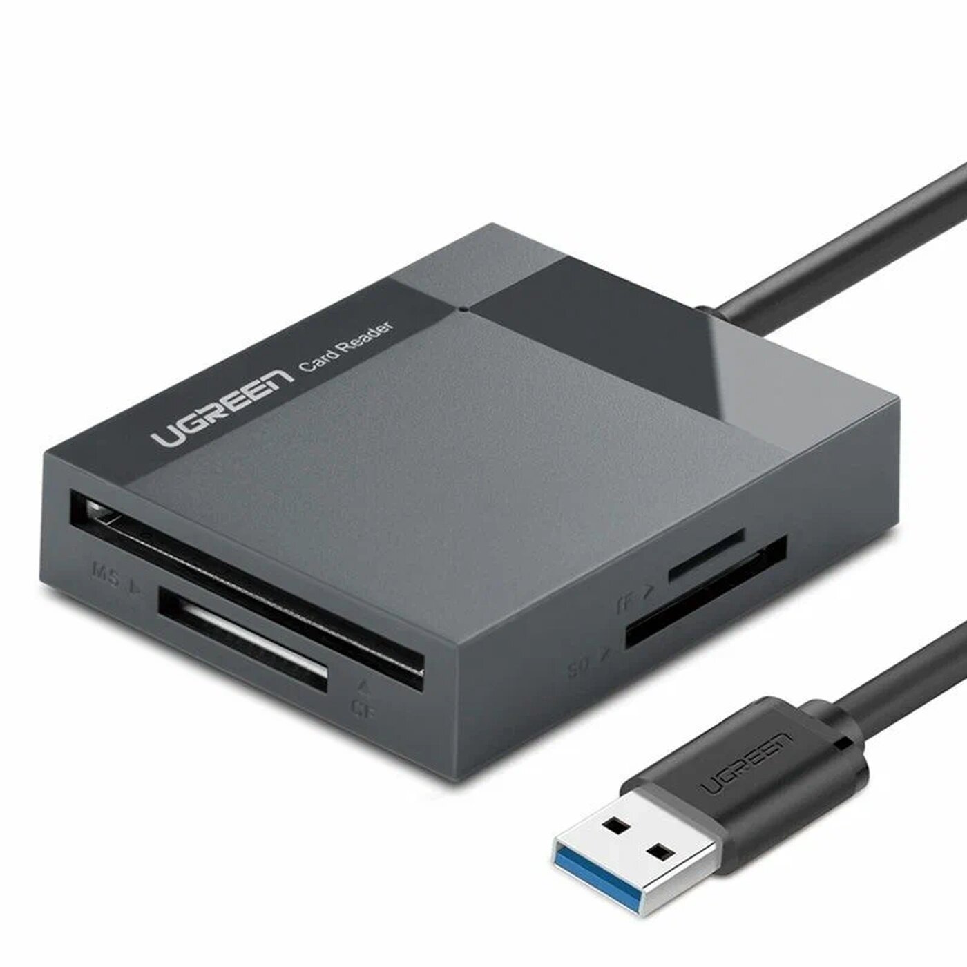 Устройство для чтения карт памяти UGREEN CR125 (30333) USB 3.0 "все в одном". Длина - 50 см. Цвет: серый