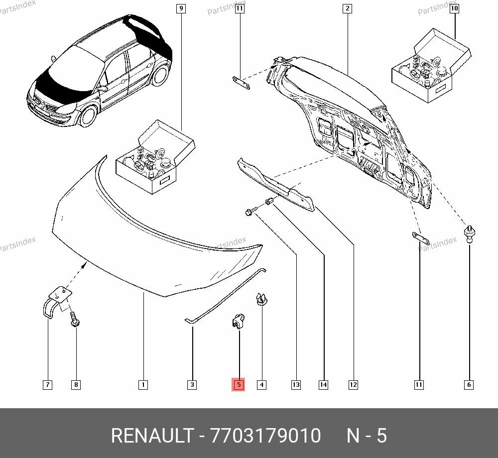 Клипса упора капота Ren Megane II, Laguna II, RENAULT 7703179010