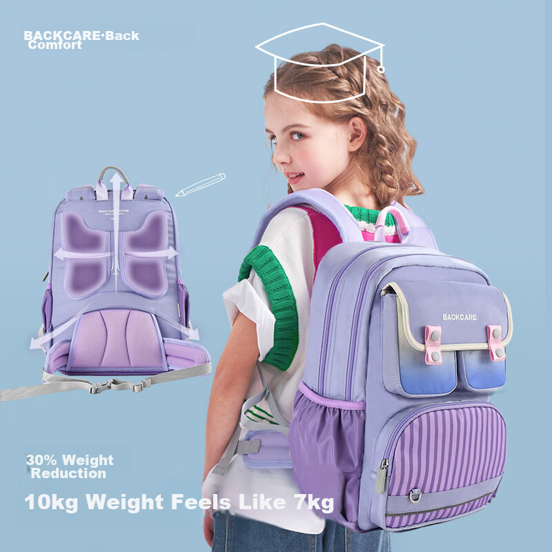 Back Care Elementary School Backpack, Stylish Double Shoulder Bag for Girls in Grades 3-6, Pressure-Reducing Spine-Protecting Backpack B24-158B