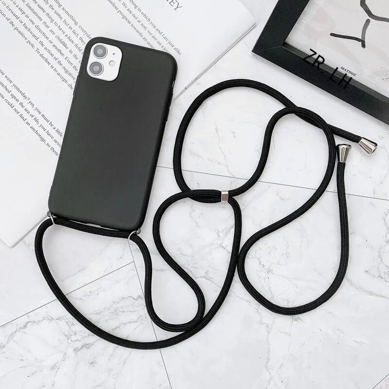 Ремешок, шнур, цепочка, ожерелье, шнурок, строп, чехол для iPhone 16 15 Черный, black, For iphone 16