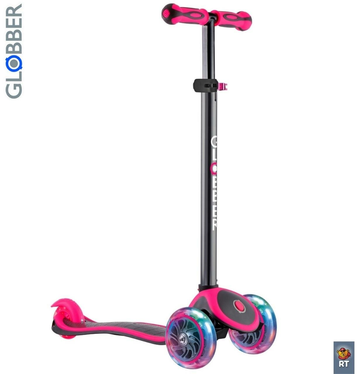 442-132 Самокат GLOBBER PRIMO PLUS TITANIUM с 3 светящимися колесами Neon Pink