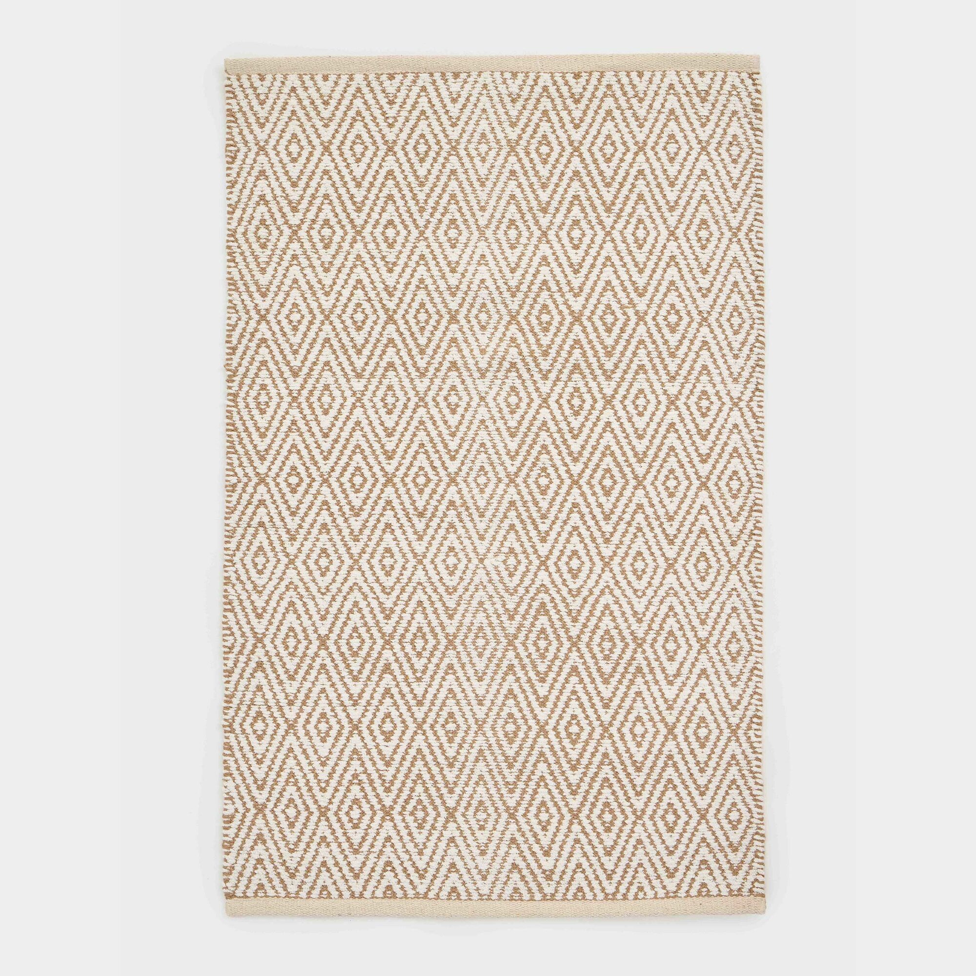 Коврик, 65x100 см, хлопок, бежево-коричневый, Ромбы с люрексом, Shiny threads