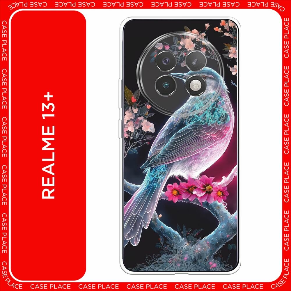 Чехол на Realme 13+ / Реалми 13+ с принтом "Птица на цветущем дереве"