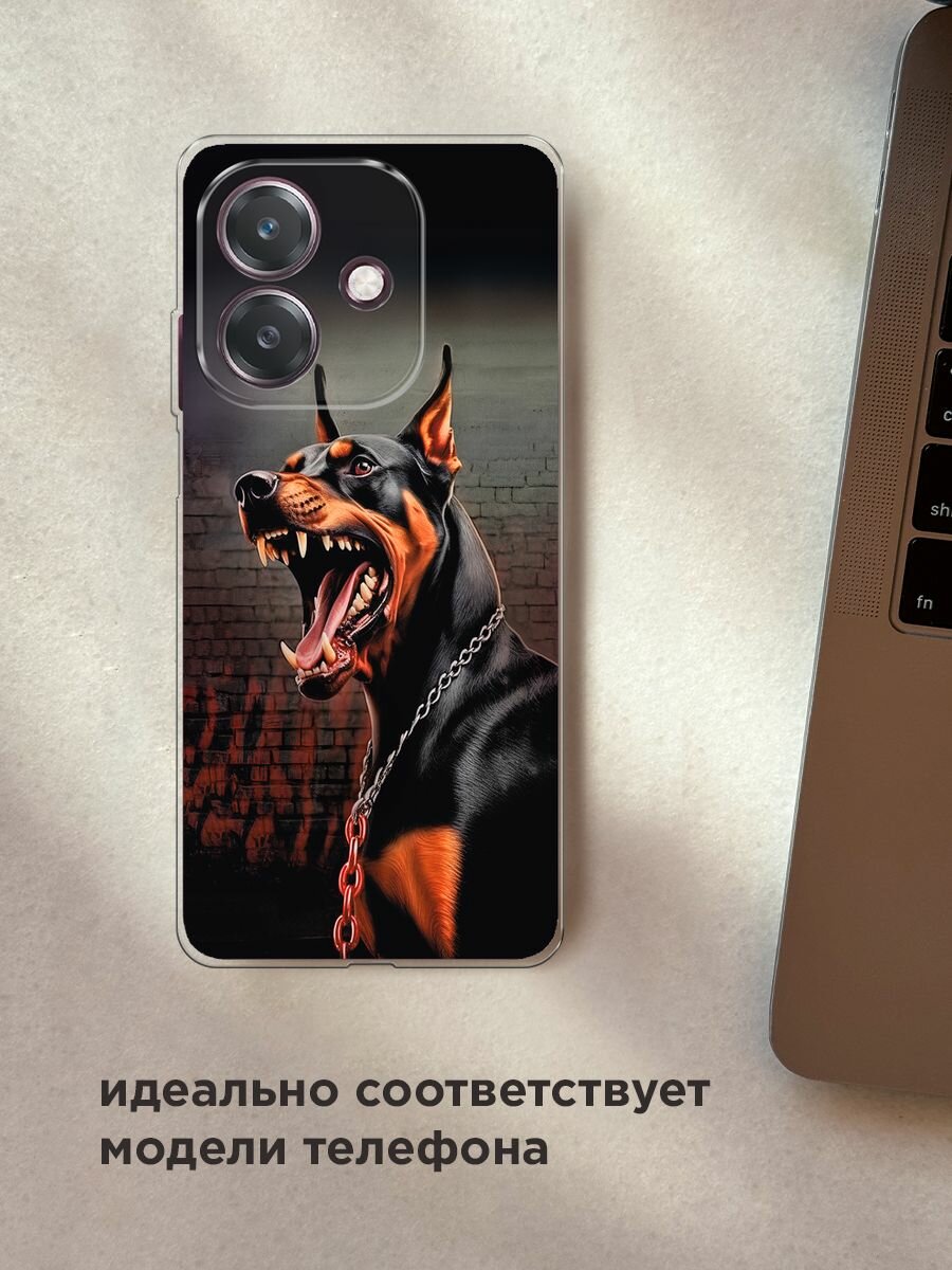 Чехол на Oppo A3/A3x / Оппо А3/A3x с принтом "Доберман с цепью" — фото 1