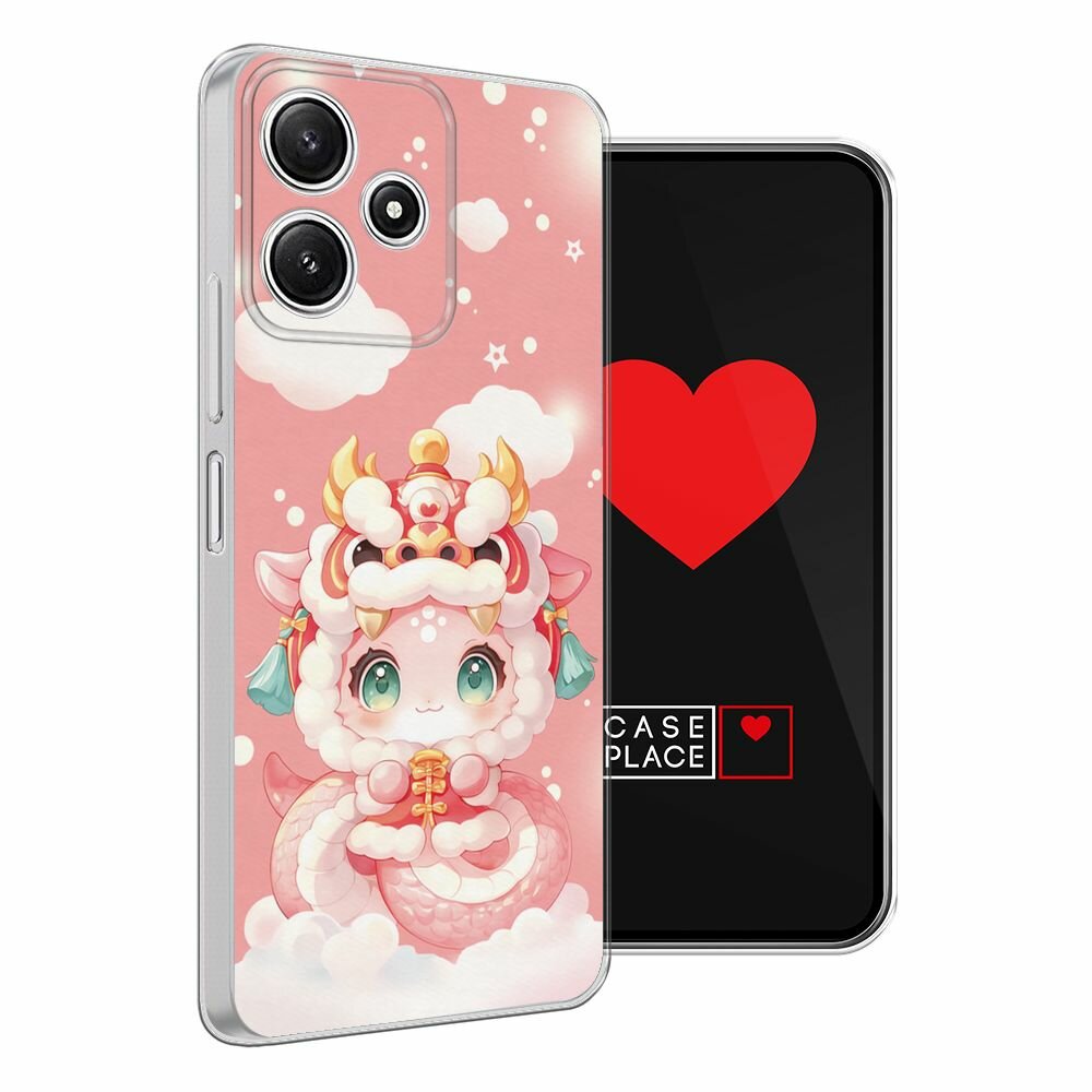 Чехол на Xiaomi Redmi 12 5G / Сяоми Редми 12 5G с принтом Розовая китайская змейка 1 — фото 1