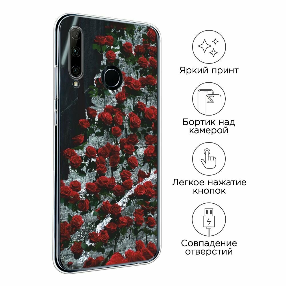 Чехол на Honor 10i/20 Lite 2019/20e/Huawei P Smart Plus 2019 / Хонор 10i с принтом Цветущие алые розы — фото 1