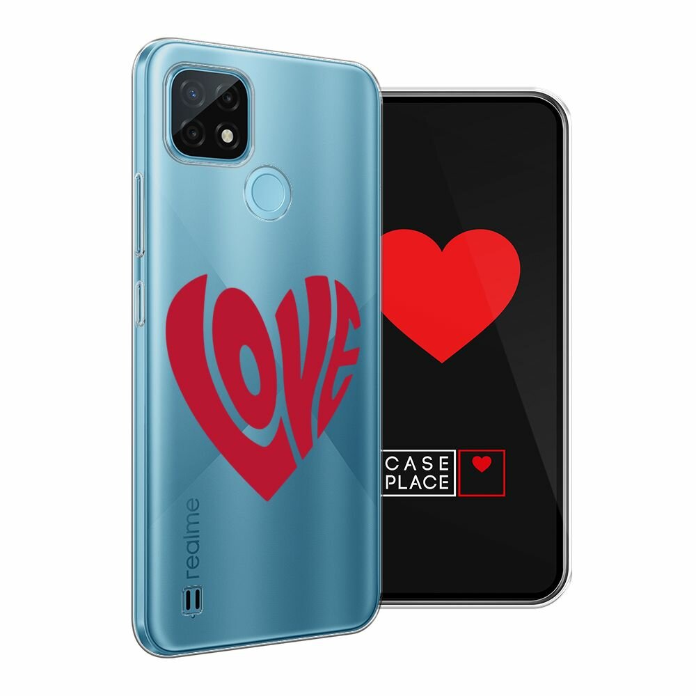 Чехол на Realme C21 / Реалми С21 с принтом "Love heart 2 - 14 февраля", прозрачный — фото 1