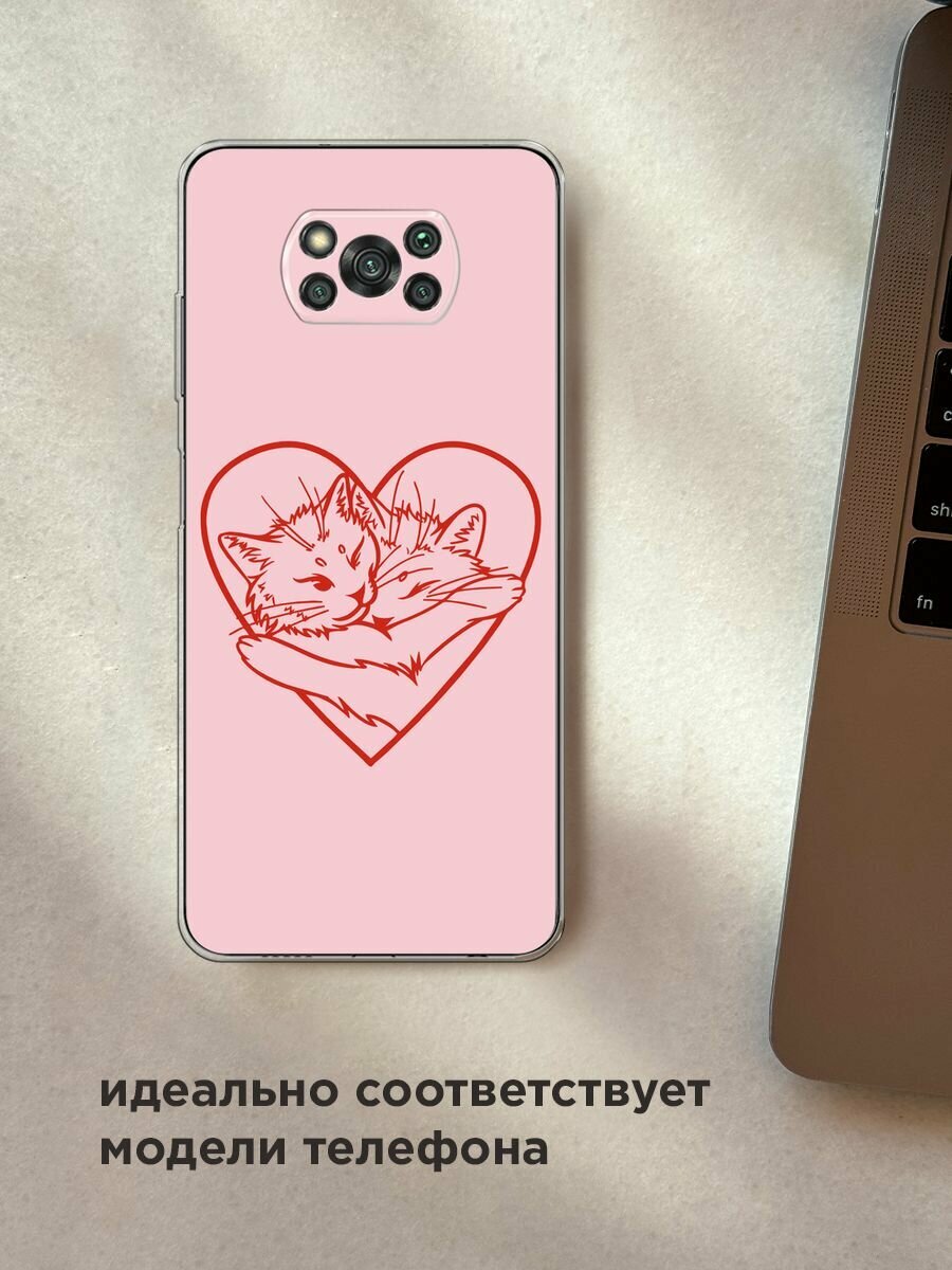 Чехол на Xiaomi Poco X3/X3 Pro / Поко X3/X3 Pro с принтом "Влюблённые котики рисунок 1 - 14 февраля" — фото 1
