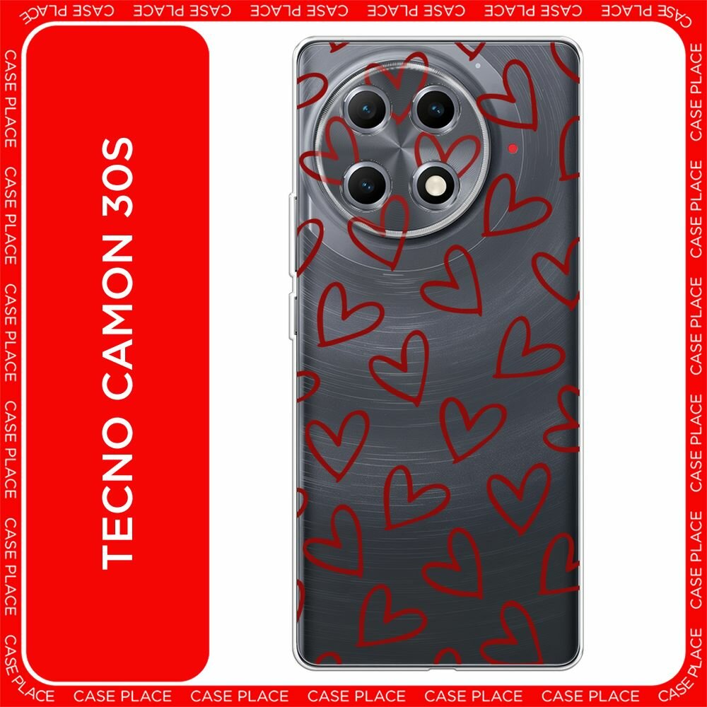 Чехол на Tecno Camon 30S / Текно Камон 30S с принтом "Little hearts doodles 2 - 14 февраля", прозрачный