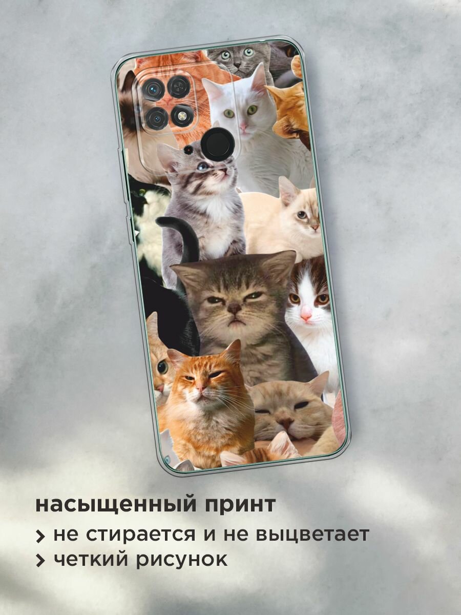 Чехол на Xiaomi Redmi 10C / Сяоми Редми 10C с принтом "Коты из мемов" — фото 1