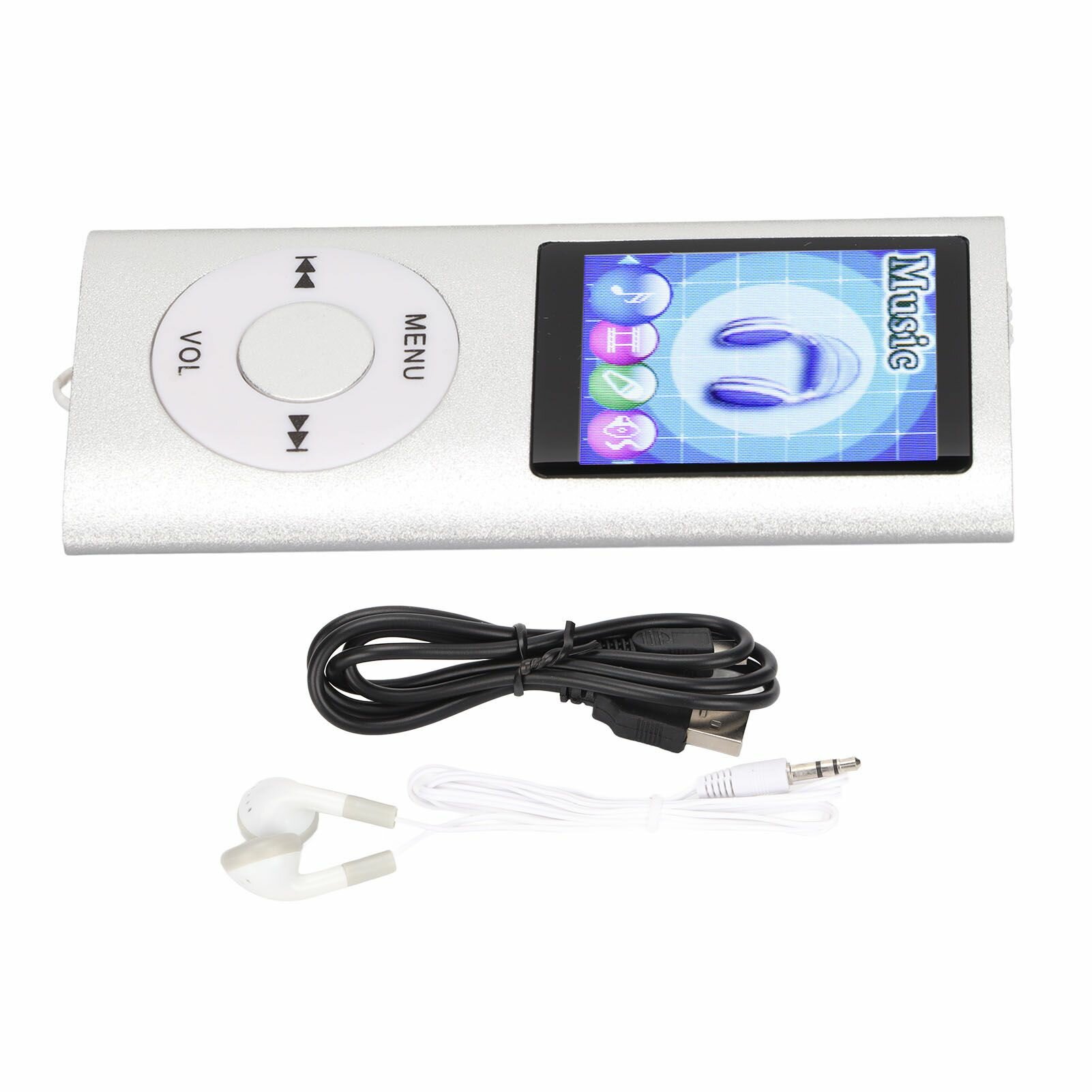 MP3-плеер 1.8", цветной экран, портативный, серебро