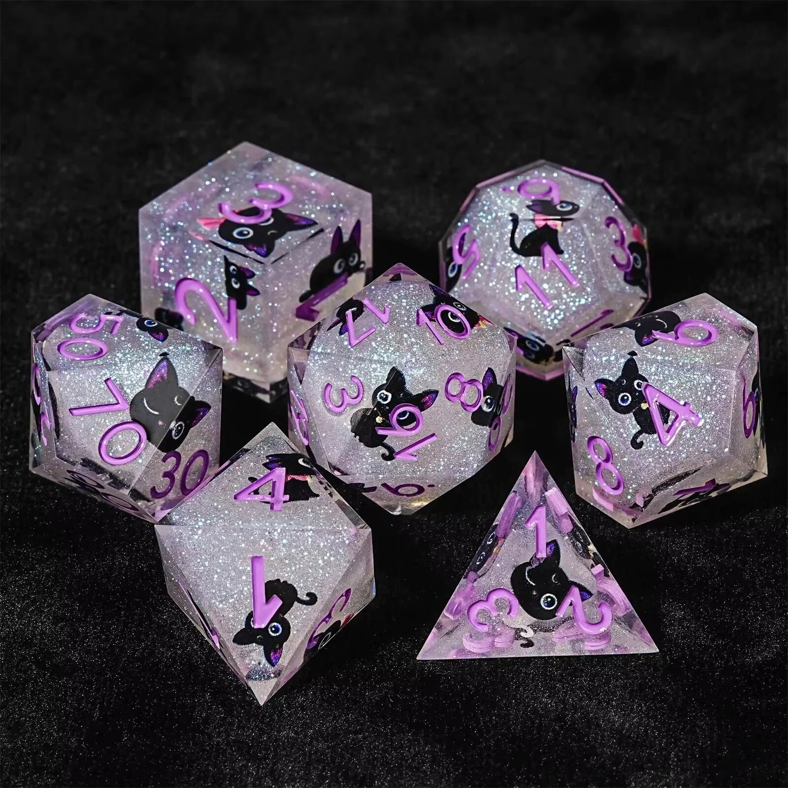 Набор кубиков DND 7 шт. фиолетовый черный 7Pc Purple Black Cat