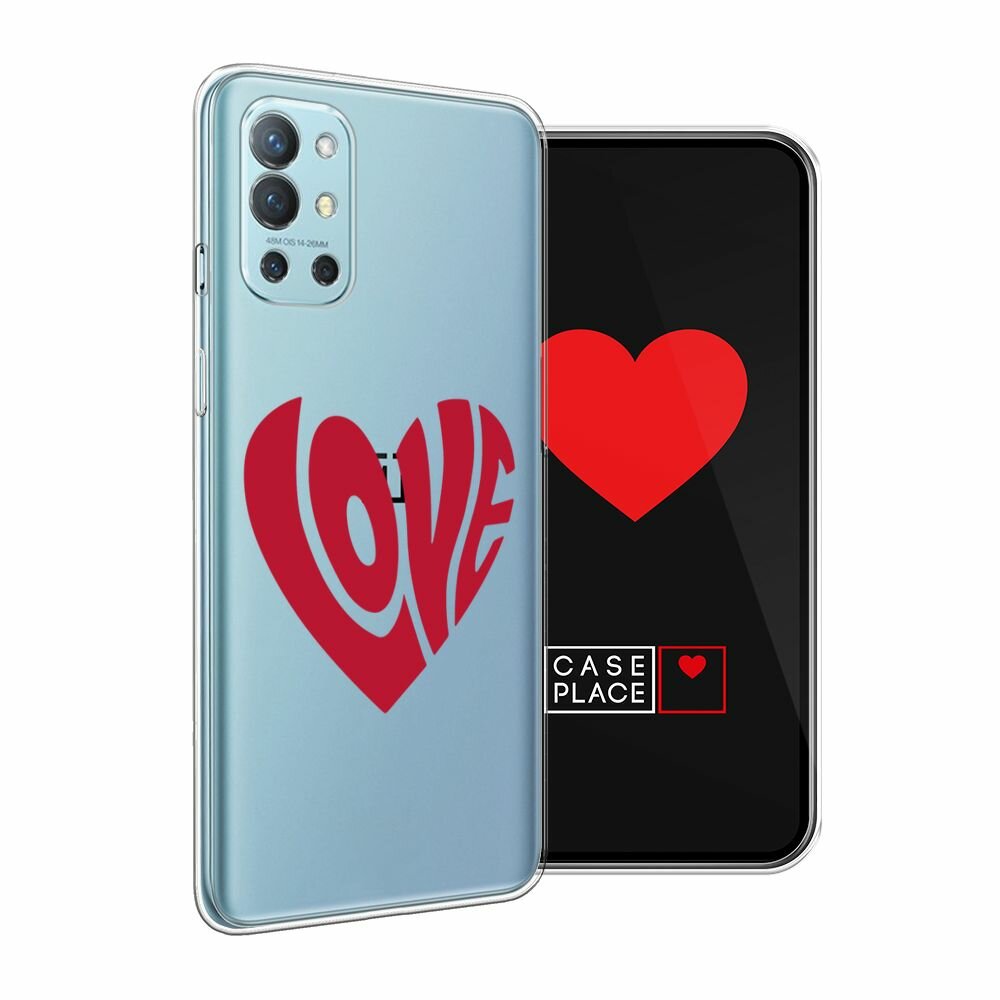 Чехол на OnePlus 9R / ВанПлас 9R с принтом "Love heart 2 - 14 февраля", прозрачный — фото 1