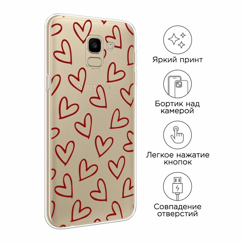 Чехол на Samsung Galaxy J6 2018 / Галакси Джей 6 2018 с принтом "Little hearts doodles 2 - 14 февраля", прозрачный — фото 1