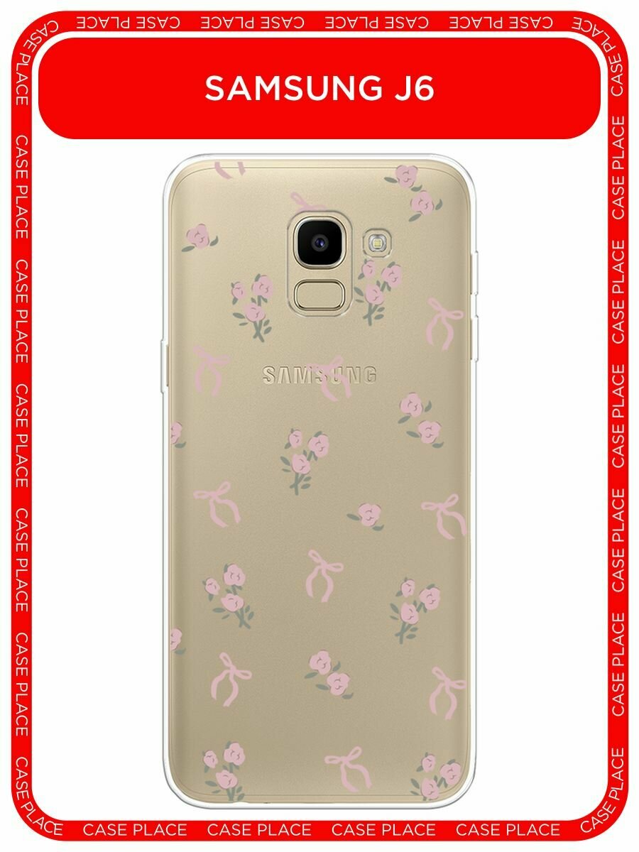 Чехол на Samsung Galaxy J6 2018 / Самсунг Галакси Джей 6 2018 с принтом "Розы и ленточки", прозрачный
