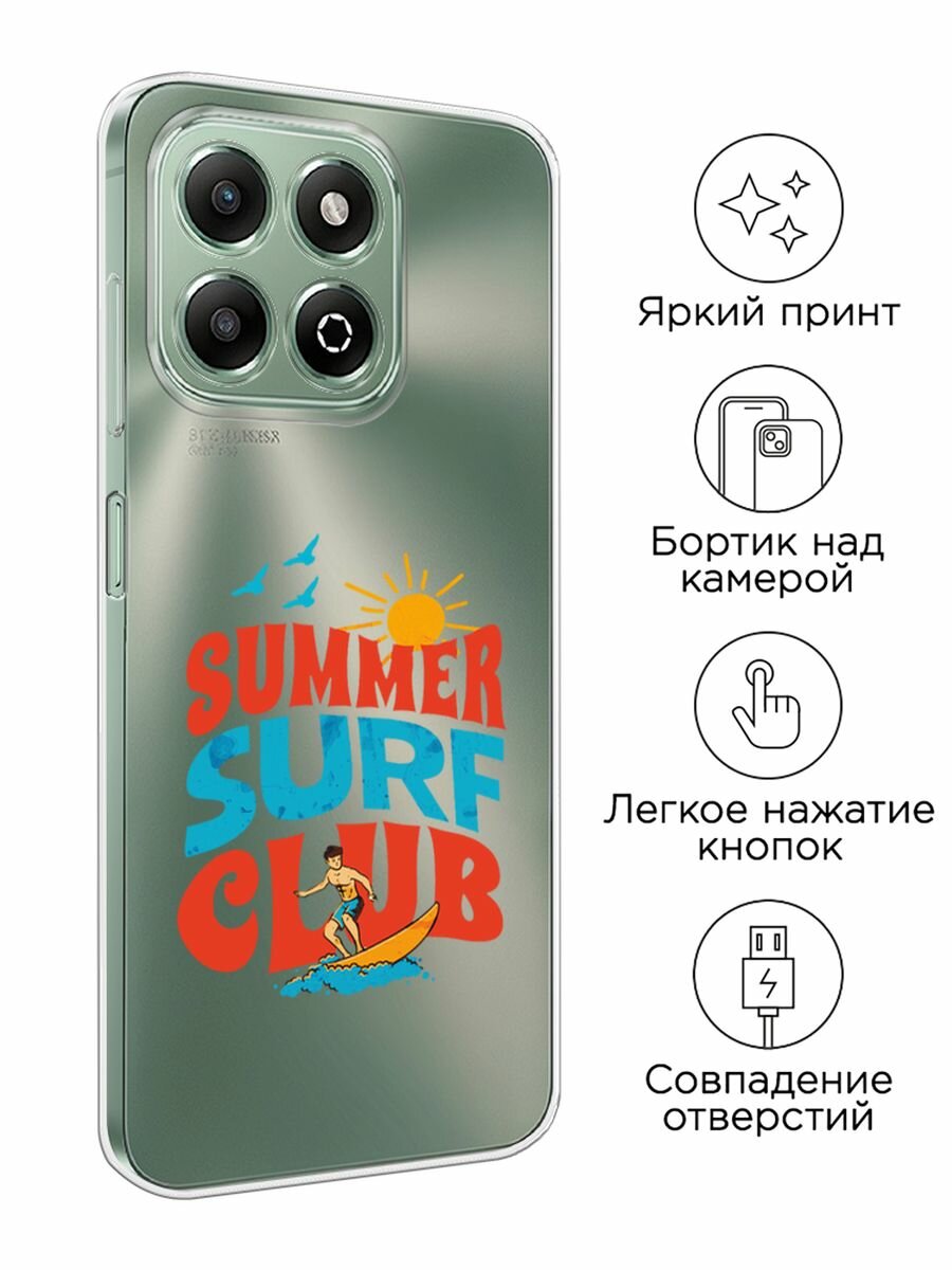 Чехол на Honor X6b / Хонор X6b с принтом "Summer surf club", прозрачный — фото 1